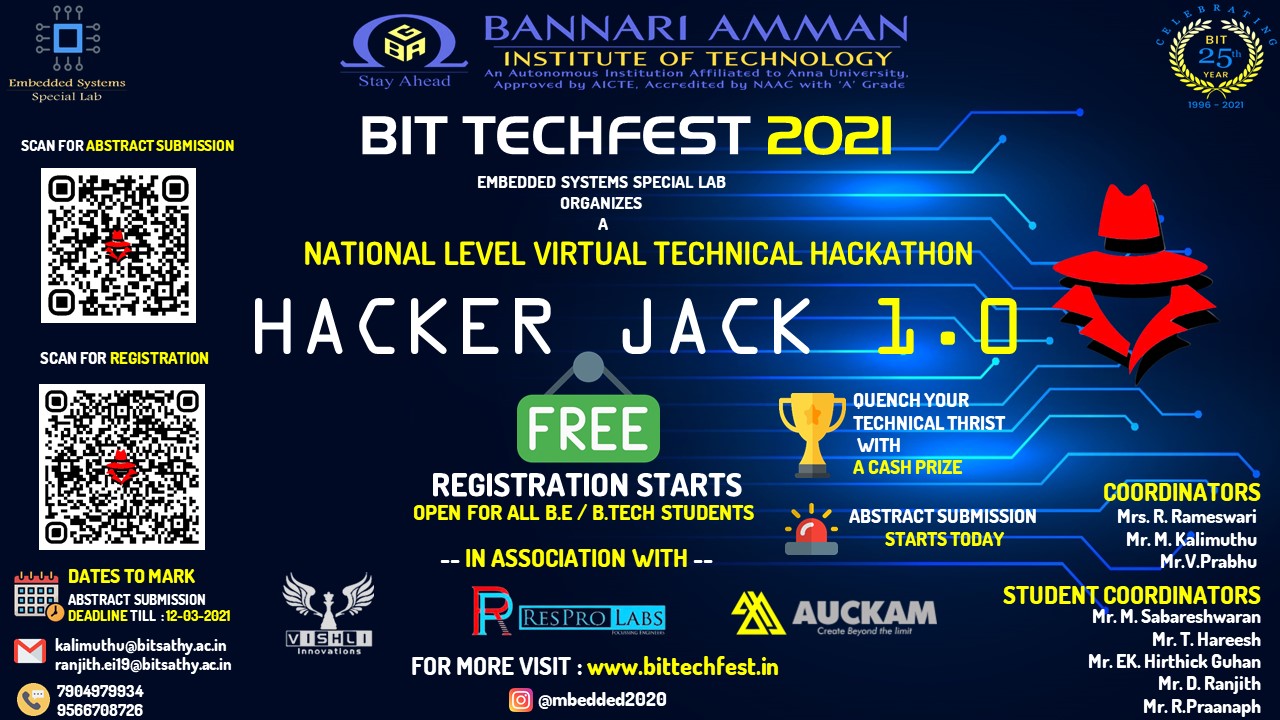 HACKER JACK 1.0, Bannari Amman Institute of Technology, Virtual Technical Hackathon, Sathyamangalam